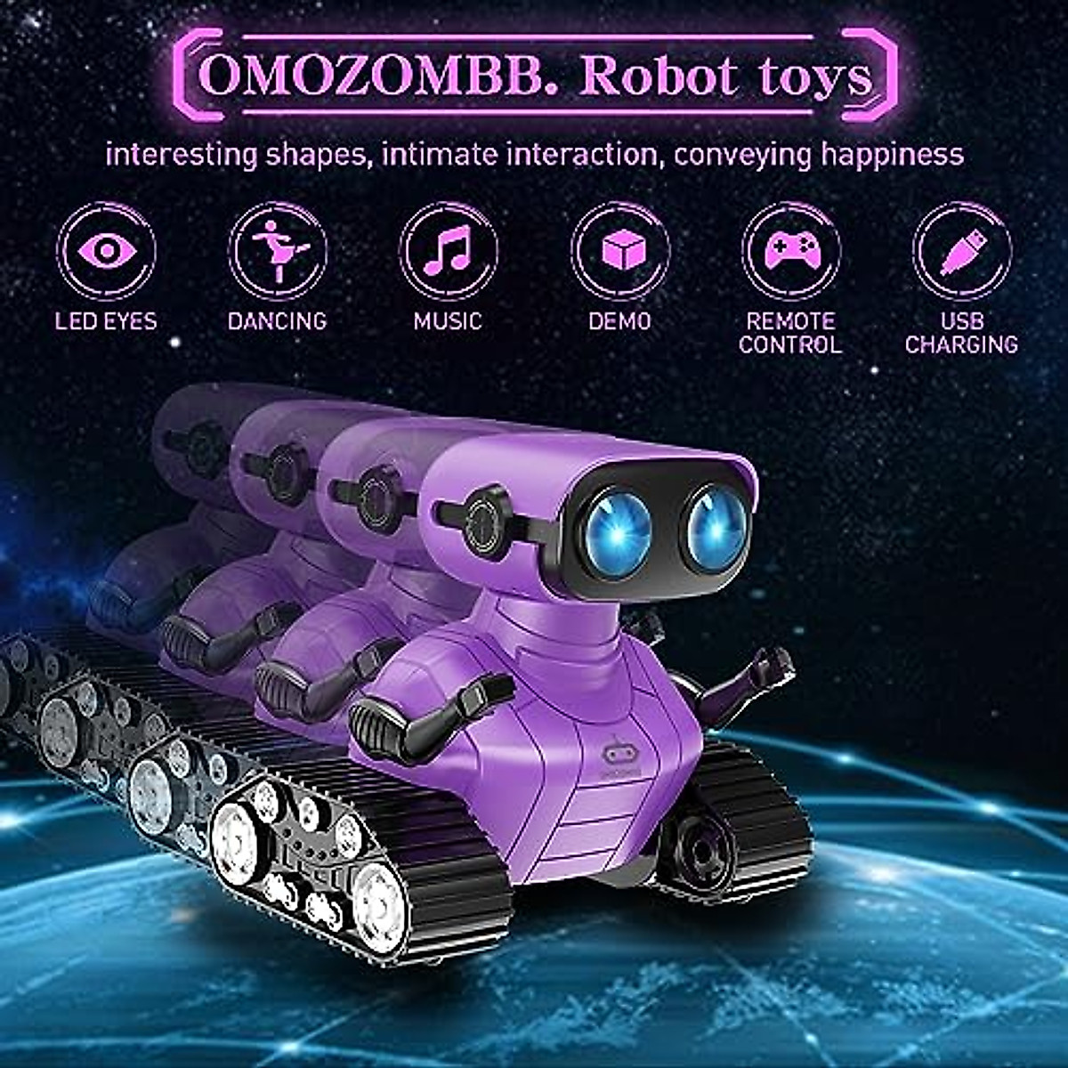 OMOZOMBB Robot for Kids Toy-Rechargeable Remote Control Robot Toys,Toy with Music and LED Eyes,Dance Moves,for Children Boys Girls Age 3 4 5 6 7 8 9 Birthday Gifts - Fluorescent Purple
