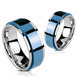 Fantasy Forge Jewelry Classic Blue Spinner Ring Womens Mens 6-8mm Stainless Steel Anti-Anxiety Band Sizes 5-13 (5)
