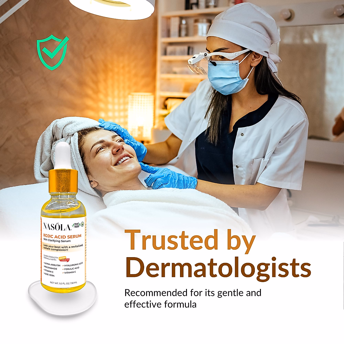 Nasola Kojic Acid Serum for Skin Clarifying, Complexion Revitalization Fade Cream with Alpha Arbutin, Vitamin C & E, & Niacinamide