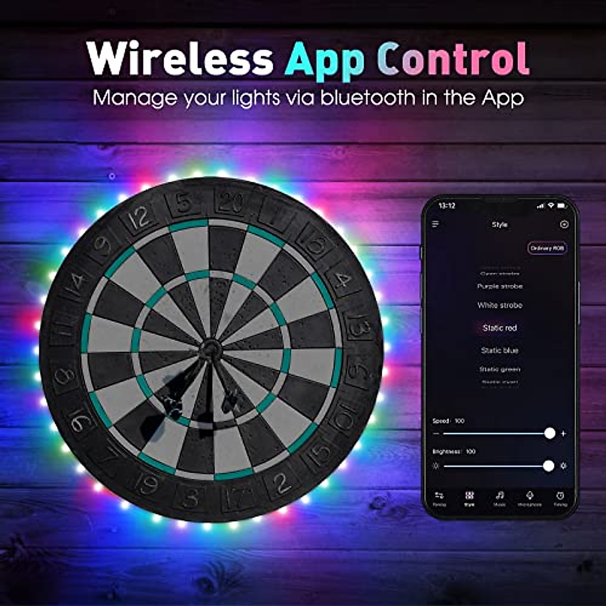 LFSMVT Dartboard LED Strip Lights, RGBIC Dart Board Lights with Bluetooth APP & Remote Control, Music Sync, DIY Cuttable Lights for 13-18 inch Dart Boards, USB Powered (Dartboard Not Include)