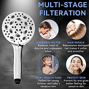 Filtered Shower Head with Handheld, Likense 10 Modes Spray Combo High Pressure Detachable Water Softener Showerhead with 60’’ Hose, Minerals Stones Replacement Filters for Hard Water