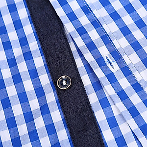 Clearlove Men's Long Sleeve Checkered Bavarian Oktoberfest Shirt for Lederhosen Blue S