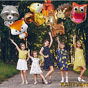 13 Pieces Woodland Animal Balloons, Forest Animals Foil Mylar Balloon for Woodland Themed Baby Shower Birthday Fall Party Decorations