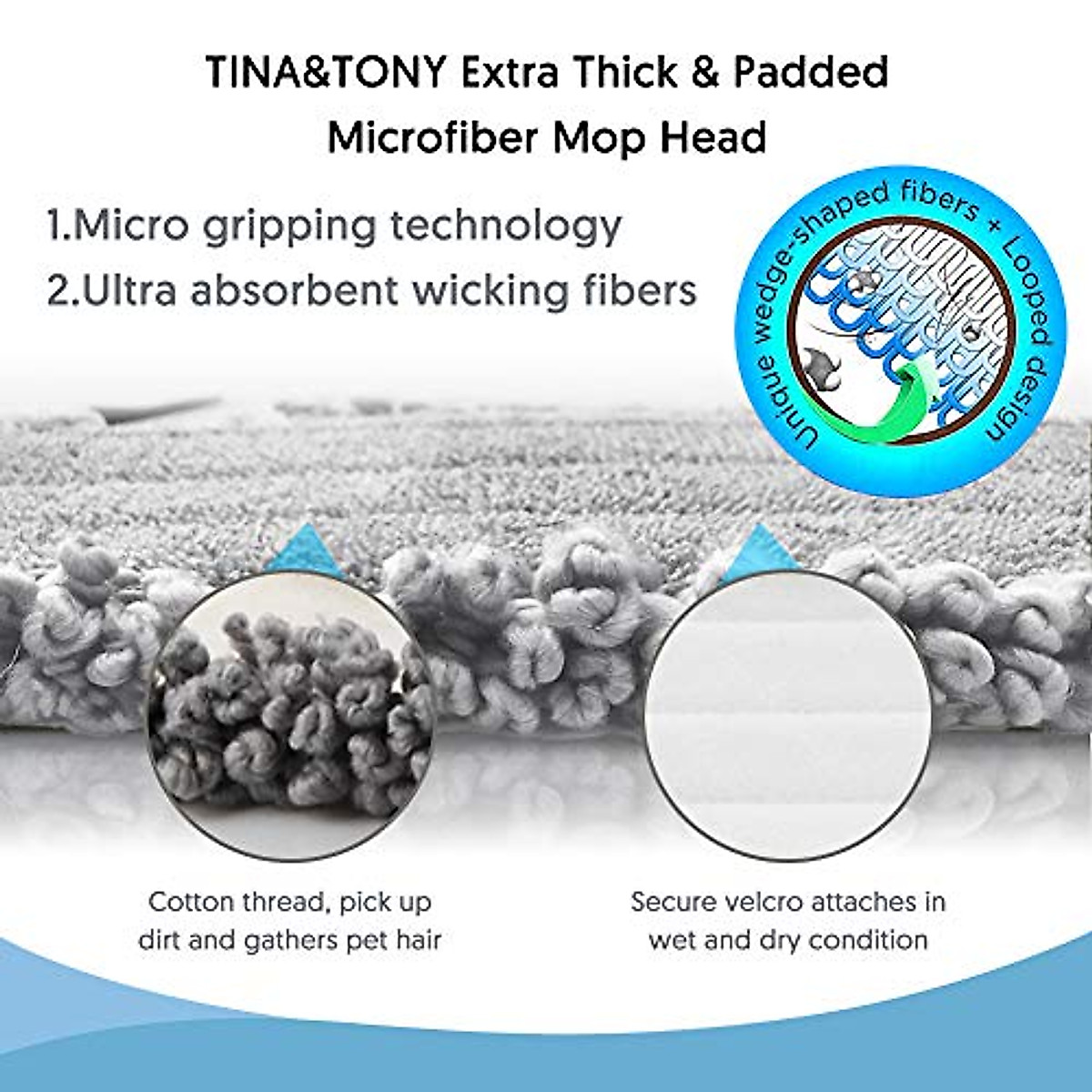 TINA&TONY Microfiber Spray Mop Replacement Heads 15.7", Washable Floor Cleaning Pads for Wet/Dust Mops Heads Refills Pads Compatible with Bona Floor Care System for Kitchen Home Floor Cleaning,5 Pack