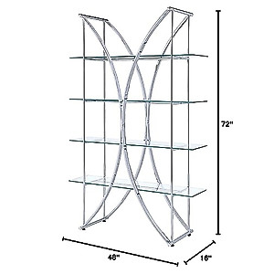 Coaster Home Furnishings X-Motif Bookcase with Floating Style Glass Shelves Chrome and Clear, 16"D x 48"W x 72"H (910050)