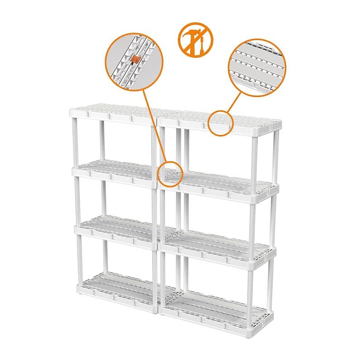 Gracious Living 4 Shelf Knect-A-Shelf Ventilated Light Duty Storage Unit 24 x 12 x 48 Organizer System for Home, Garage, Basement, and Laundry, White