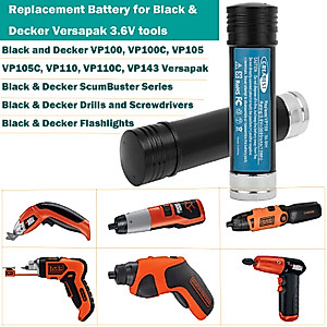 CREABEST 2Pack 3.6V 3500mAh Ni-MH Replacement Battery for Black & Decker Versapak Battery VP100 VP100C VP105 VP105C VP110 VP110C VP143 Model Power Tools