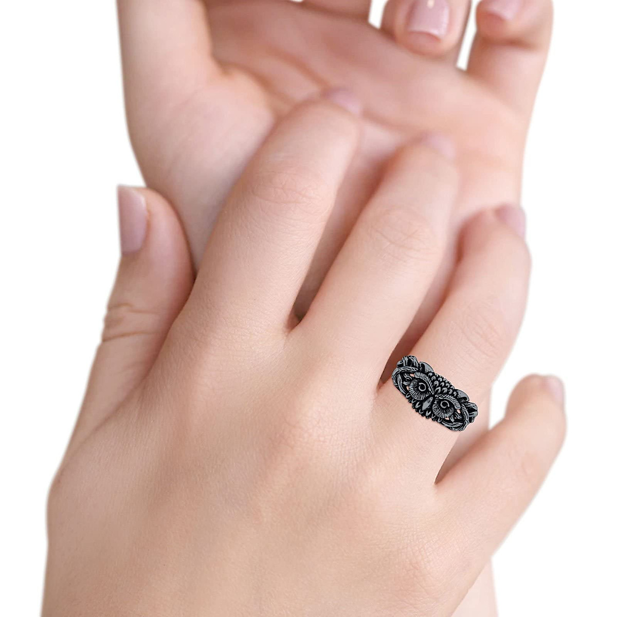 Blue Apple Co. Black Tone, Sterling Silver Size-9 Owl Ring Oxidized Band Solid 925 Sterling Silver Thumb Ring