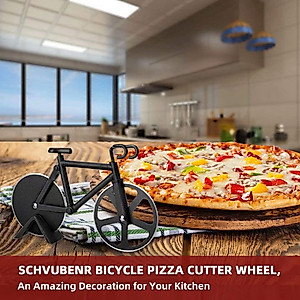 SCHVUBENR Bicycle Pizza Cutter Wheel - Gifts for Cyclists Men - Housewarming Christmas Gift - Bike Pizza Cutter - Funny Kitchen Gadget - Cool Men’s Gift - Stainless Steel Pizza Slicer(Black)