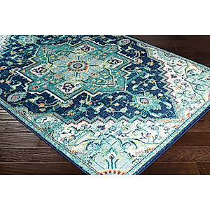 Livabliss Wendy Vintage Medallion Area Rug,5'3" x 7'9",Teal/Dark Blue