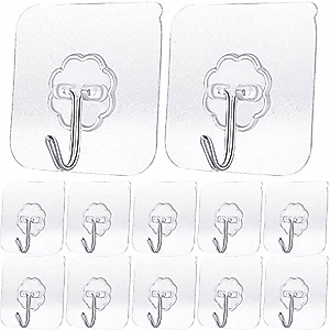 YIKUER Transparent Adhesive Hooks 30 lb(Max), Waterproof & Oilproof Reusable Seamless Hooks, Heavy Duty Wall Hook for Kitchen Bathroom Office (20), (20hook), 2.36