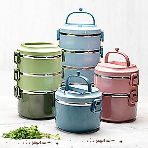 SANQIAHOME 2 Tier Stackable Stainless Steel Lunch Box Sealed(green, 2 layers)