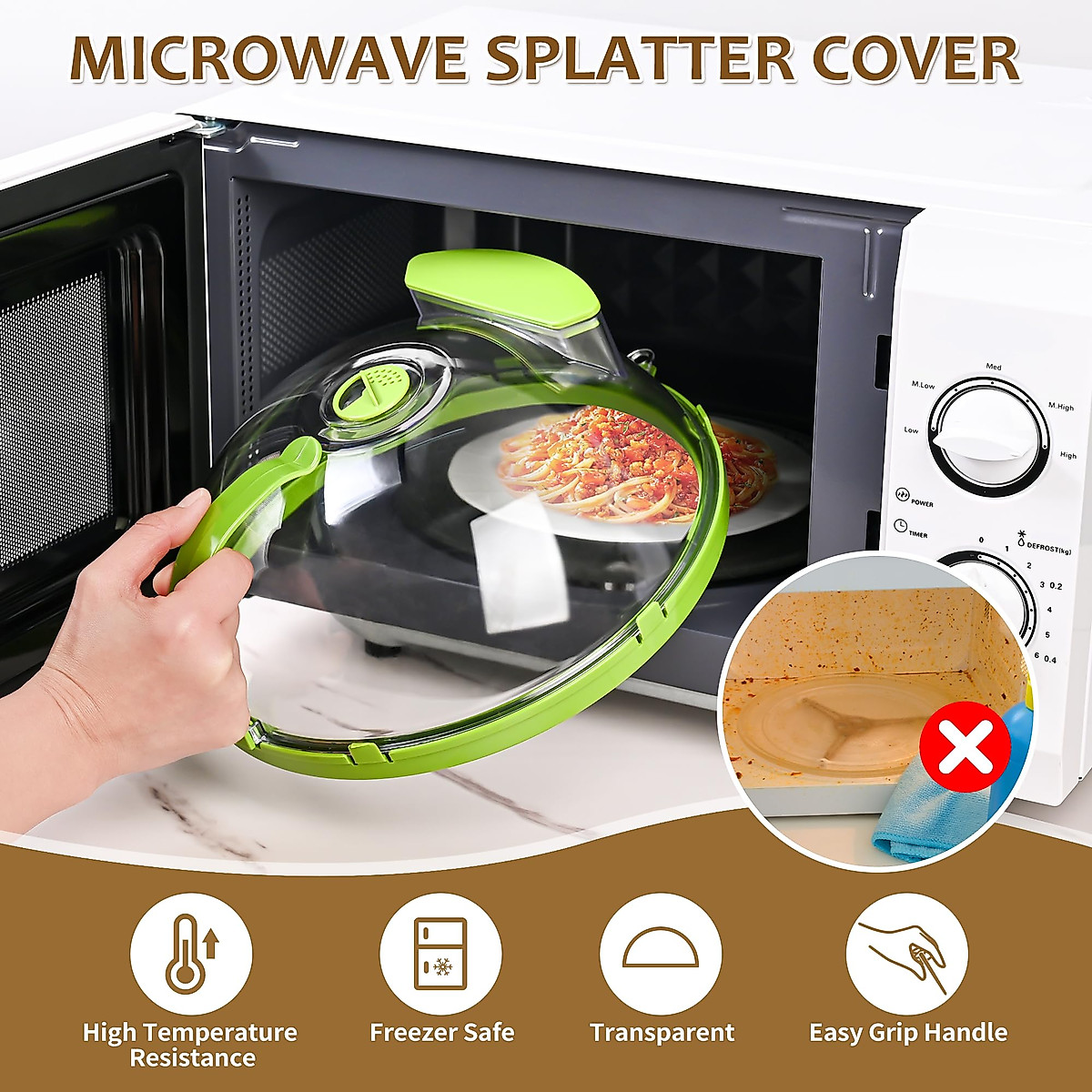 (US)10'' Microwave Splatter Cover with Water Steamer, Handle and Vents; Microwave Plate Food Cover; Dish Bowel Cover; BPA Free; Home Kitchen Gadgets and Accessories; Easy to Clean
