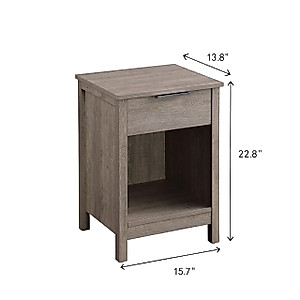 Kavonty Nightstand with Drawer,3-Tier End Side Table with Storage Drawer and Shelf,Modern Bedside Night Stand for Bedroom, Living Room-Retro Rustic Grey