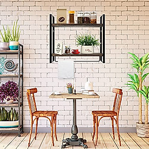 Infankey Bathroom Shelves, 2 Tier Bathroom Shelves Over Toilet, Wood Floating Shelves with Towel Bar, Bathroom Shelf Organizer for Wall Decor, Wall Shelf for Living Room, Kitchen, Bedroom