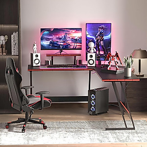 Shahoo L Shaped Gaming Desk, 51 Inch Computer Corner Table with Large Monitor Stand & Carbon Fiber Surface for Home Office Study Writing Workstation, Black