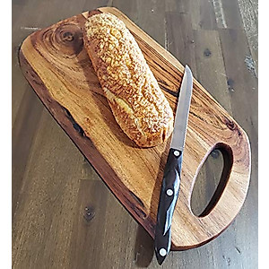 FEATHERLEE - Premium Natural Live Edge Acacia Serving Cutting Charcuterie Board With Round Handle