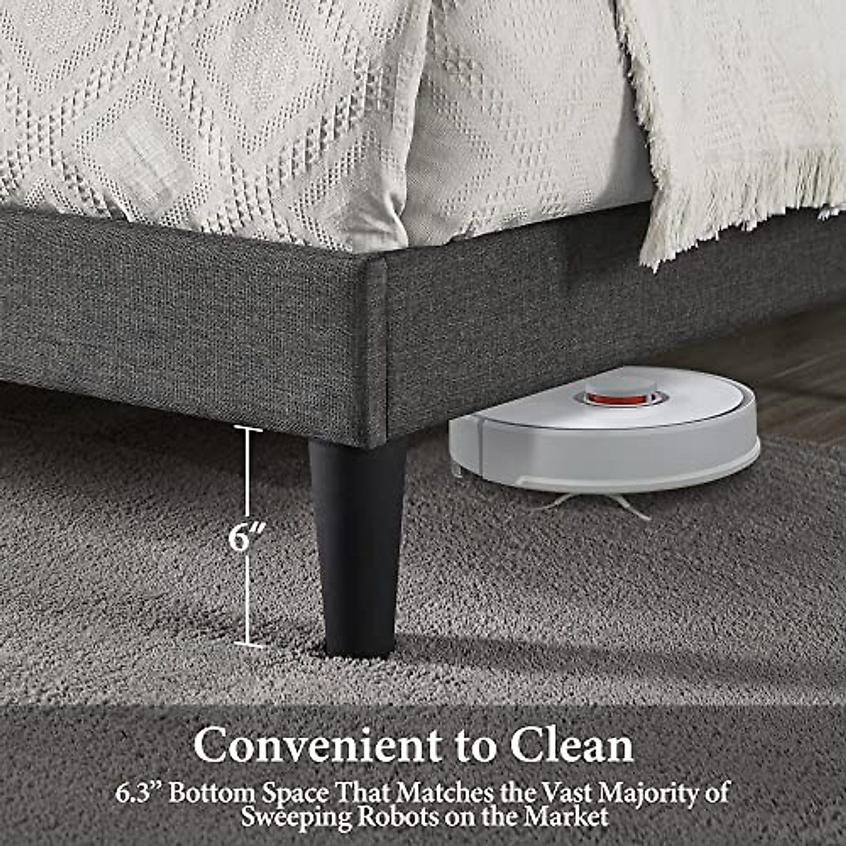 Yaheetech Queen Size Upholstered Bed Frame with 2 USB Charging Stations/Port for Type A & Type C/Linen Fabric Curved Headboard, Mattress Foundation, Strong Wooden Slats Support, Dark Grey