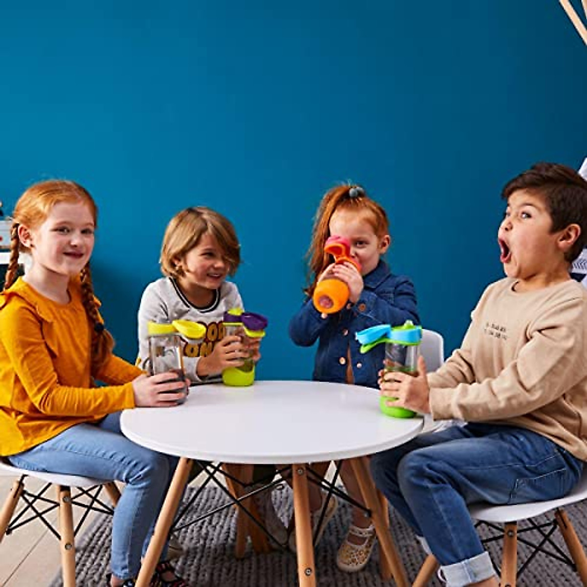 b.box Sport Spout Drink Bottle with Flip Top Lid, Durable Water Bottle for Kids, Leak-Proof, 15oz, Indigo Rose