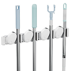 JOYWAVE Mop and Broom Holder Wall Mount,Wall Mount Garden Tool Organizer,Broom Hanger Wall Mount for Laundry Room,Closet,Garage,Kitchen Decor with 4 Slots