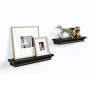 Ballucci Set of 2 Classic Floating Wall Shelves, Wooden Wall Mounted Ledges for Living Room, Bedroom, Bathroom, Kitchen, Office, 16 Inches - Black