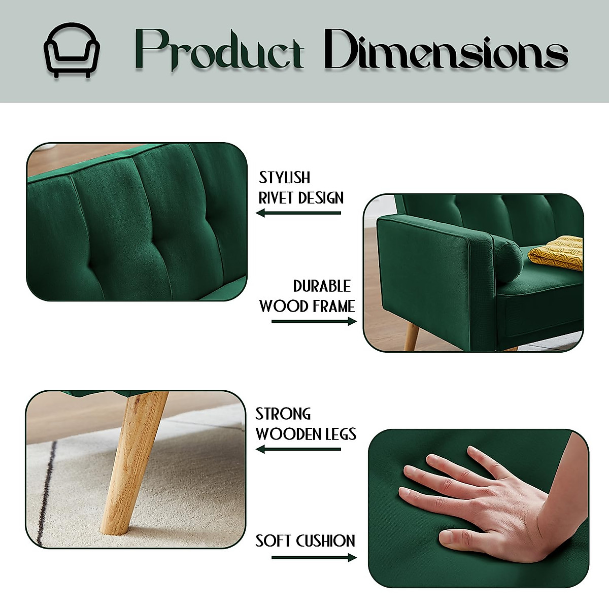 Anwickmak Blue Velvet Couch, Small Sleeper Sofa Love Seat Includes 2 Pillows, 58" Tufted Loveseat Sofa, 4 Golden Metal Legs, Mid Century Modern Sofas for Living Room and Bedroom (Beige)