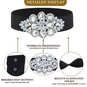 Wriidy Rhinestone Elastic Belt Black Women's Stretch Belt Dress Wide Crystal Flower Belts Waist Jewelry Accessories for Girls