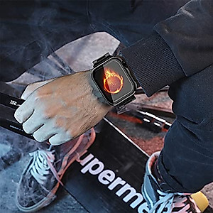 Bekomo Compatible with Apple Watch Band 49mm 44mm 45mm 42mm 40mm 38mm 41mm, Stainless Steel Metal XL large iWatch Bands with 2 Pack Tempered Glass Screen Case for Series Ultra 8/7/6/5/4/3/2/1/SE for Men Black