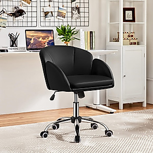Yaheetech Cute Petal Desk Chair Home Office Chair Swivel Leather Desk Chair Makeup Vanity Chair with Armrests for Bedroom Modern Computer Rolling Chair for Women Black