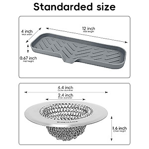 1 PCS Bathtub Drain Hair Catcher, Wokdada Fast Drainage Shower Drain Hair Catcher & 1 PCS Silicone Sink Tray, Kitchen Tray, Sink Tray for Kitchen Counter/Soap Bottles, Sponge Holder