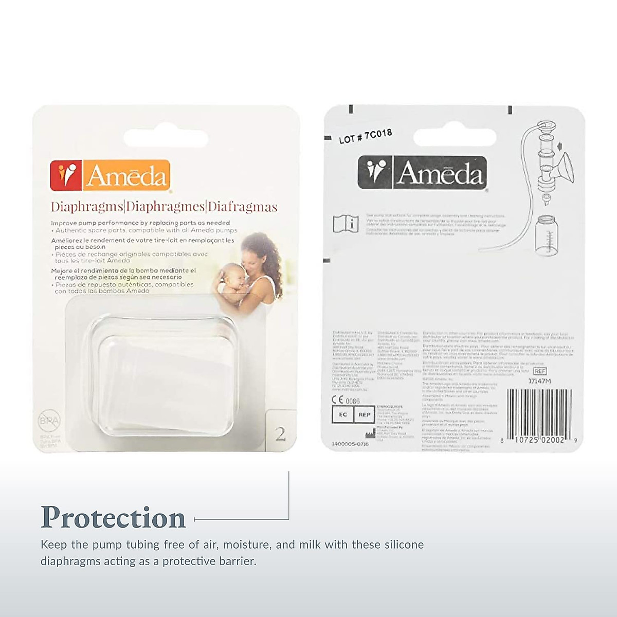 Ameda Silicone Diaphragms Clear 2 Count, Replacement Diaphragms Compatible with Ameda Breast Pumps and Ameda HygieniKits, Maintain Pump Performance, BPA Free DEHP Free