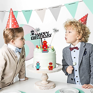 11 Pieces Robot Cake Toppers for Boys Robot Birthday Cake Topper Gear Happy Birthday Robot Cake Cupcake Decorations Robot Themed Party Decorations Robot Figurine for Robot Birthday Party Supplies