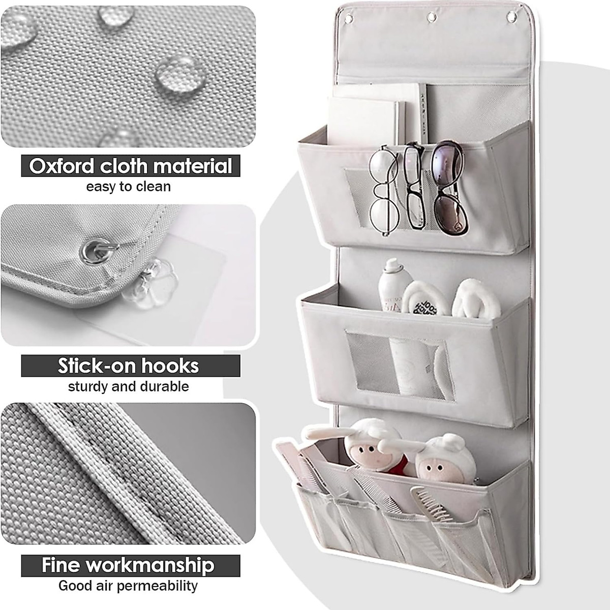 Zyrellix Wall Hanging Organizer Canvas, Wall Hanging Basket with Pockets, Oxford Cloth Wall Organizer, Waterproof Hanging Storage Bag for Kitchen, Bedroom, Bathroom, Door, Office