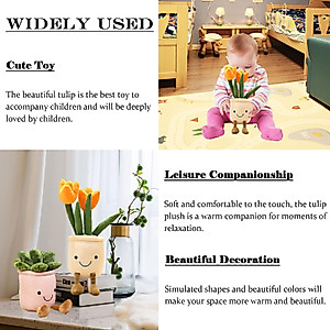 zhidiloveyou Tulip Plant Plush Toy, Stuffed Orange Flower Pot, Kawaii Plushie for Kids 13.78"