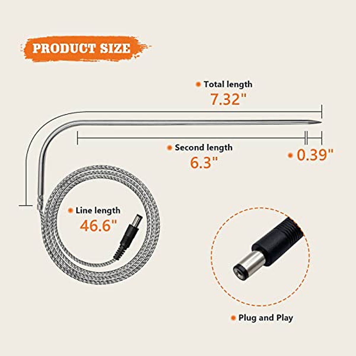 2-Pack Temperature Meat Probe Replacement for Rec tec Wood Pellet Grill, Recteq Grill Accessories, with Thermometer Probe Holder Clip