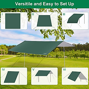 WADEO Camping Tarp with Poles, Waterproof and Lightweight Tent Hammock Tarp, 10X10FT Backpacking Rain Fly Survival Shelter for Camping, Hiking, Picnic and Outdoor Activities