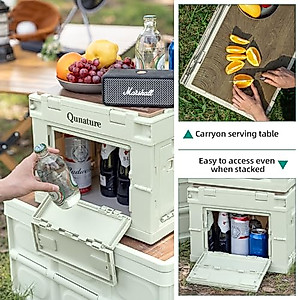 QUNATURE Collapsible Storage Bins Box with Woodgrain Laminate Cutting board 26L Camping Storage Container Foldable Stackable Heavy duty for Picnic/Closet/Garage/Moving
