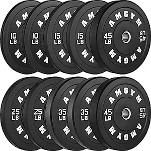 AMGYM LB Bumper Plates Olympic Weight Plates, Bumper Weight Plates, Steel Insert, Strength Training(260LB Set)
