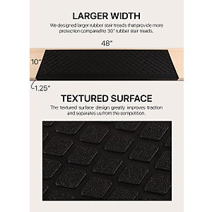 FINEHOUS Rubber Stair Treads Non-Slip Outdoor 48"x10" (4-Pack) – Anti-Slip Step Mat with Nosing
