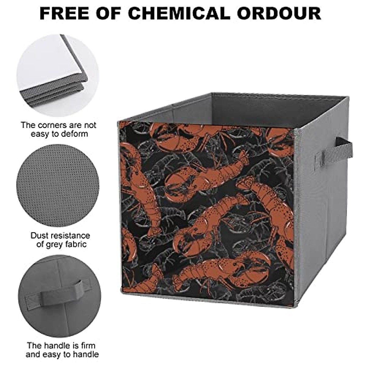 Red Lobster Foldable Storage Bins Printd Fabric Cube Baskets Boxes with Handles for Clothes Toys, 11x11x11