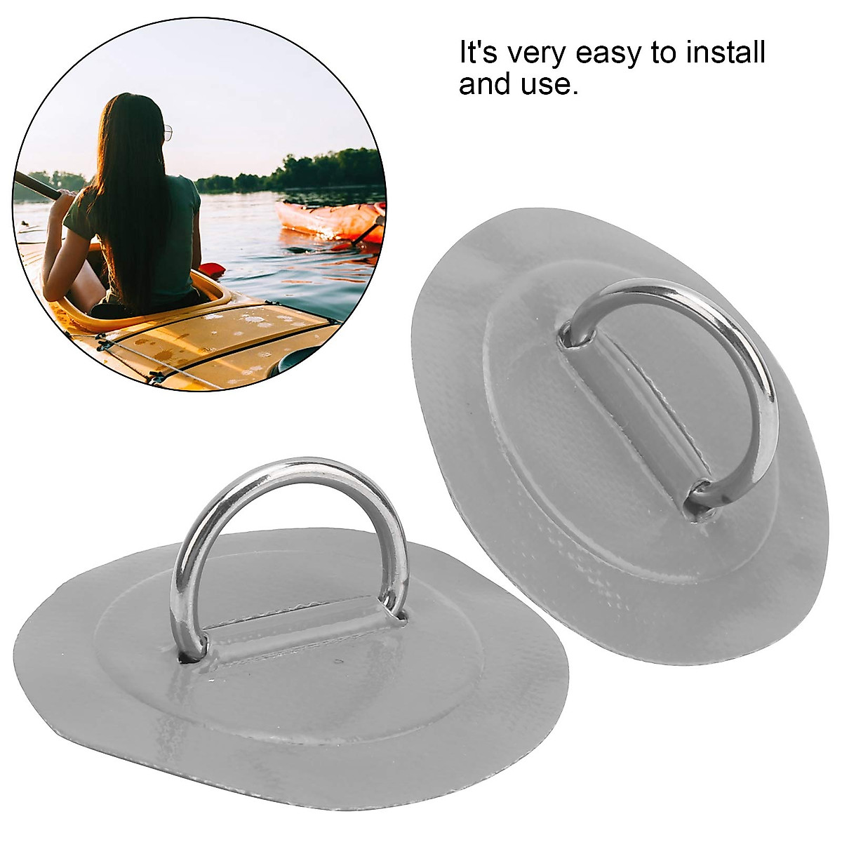 SUNGOOYUE Kayak Pad Patch, 2Pcs Inflatable Boat Kayak Pad Patch with D‑Ring PVC Marine Stainless Steel Fixed Buckle(Grey)