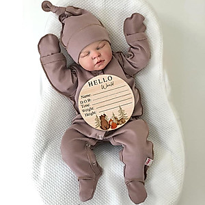 Personalized DIY Wood Birth Announcement Card Round for Newborn Baby I'm Here Wooden Plaque for Baby Name and Birth Detail (Style 3)