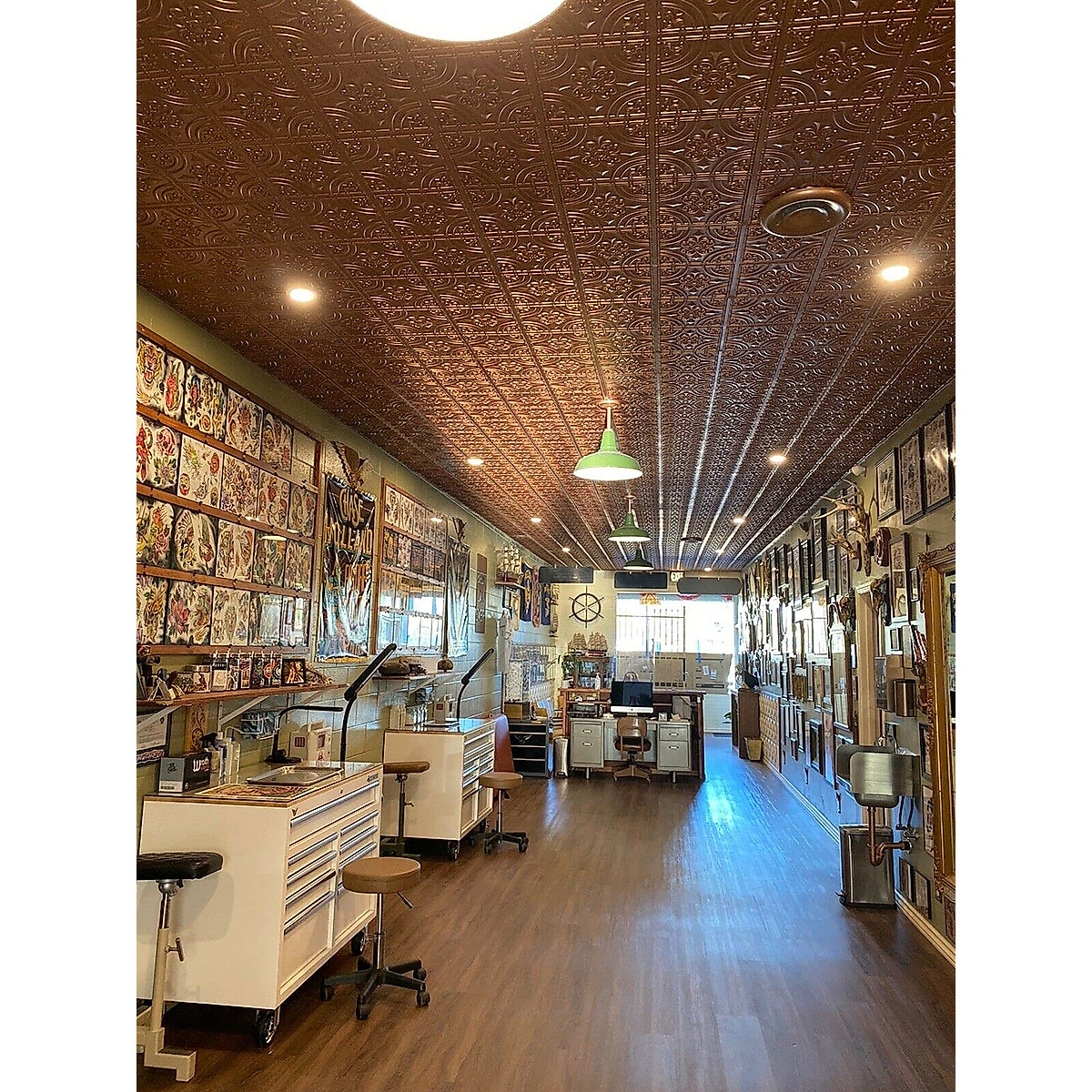 #205 (LOT of 12) Silver 2x2 PVC Faux Tin Decorative Ceiling Tile Panels Glue Up (Approx. 48 sq. ft.)…