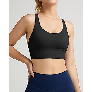 QUEENIEKE Strappy Longline Sports Bras for Women - Wirefree Spaghetti Criss Cross Workout Gym Yoga Free to Be Bra (Black, Medium)