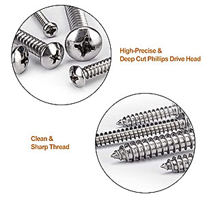 WELLOCKS Wood Screws 235 PCS 304 Stainless Steel M3/M4/M5/M6 Round Head Self Tapping Screws Assortment Set Rust Proof Wood Screw Kit with Storage Box for Homemade, Repairment, Woodwork Indoor(D035)