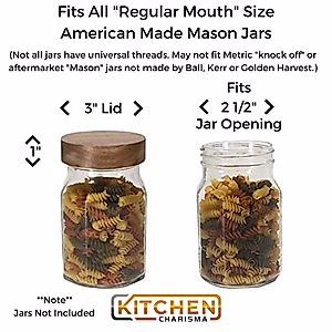Wooden Mason Jar Lids Value Pack - 24 Mason Jar Lids Choose From Regular Mouth or Wide Mouth - Custom Molded Screw Top Mason Jar Lid Set Storage Lids for Ball Jars Only by Kitchen Charisma (Regular Mouth (2.5 in. Jar Opening), Acacia Wood (Brown Color))