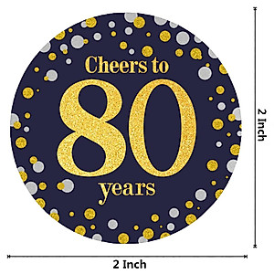 Black and Gold Cheers to 80 Years Sticker Labels - 80th Birthday Party Favor Stickers - 2 in - 50 Count
