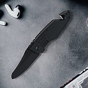 Pocket Knife, SHARKNIGHT EDC Pocket Knife 440C 2.56 inch Blade Wire Cord Cutter Glass Breaker Built-on Belt Clip Safe Lock Aluminum Handle Folding Knife for Outdoor Survival Camping Gift for Gentlemen