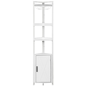 VOWNER 71'' Tall Corner Shelf, 6-Tier with Storage, Corner Bookshelf Stand, Storage Rack Plant Stand for Living Room, Study Room, Kitchen, Small Space, White