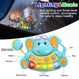 Baby Piano Toys 6 to 12 Months Early Learning Baby Girl Toys 6 to 12 Months Elephant Piano Keyboard Toys Infant Toys for 6-12-18 Month Light Up Music Baby Toys Infant Gifts for 1 Year Old Boys Girls